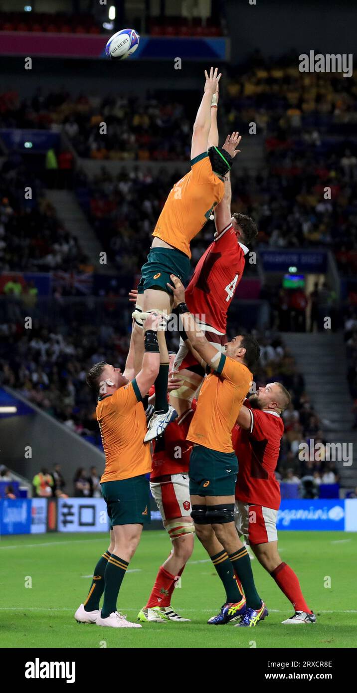 Wales' Will Rowlands and Australia's Nick Frost battle for the ball ...