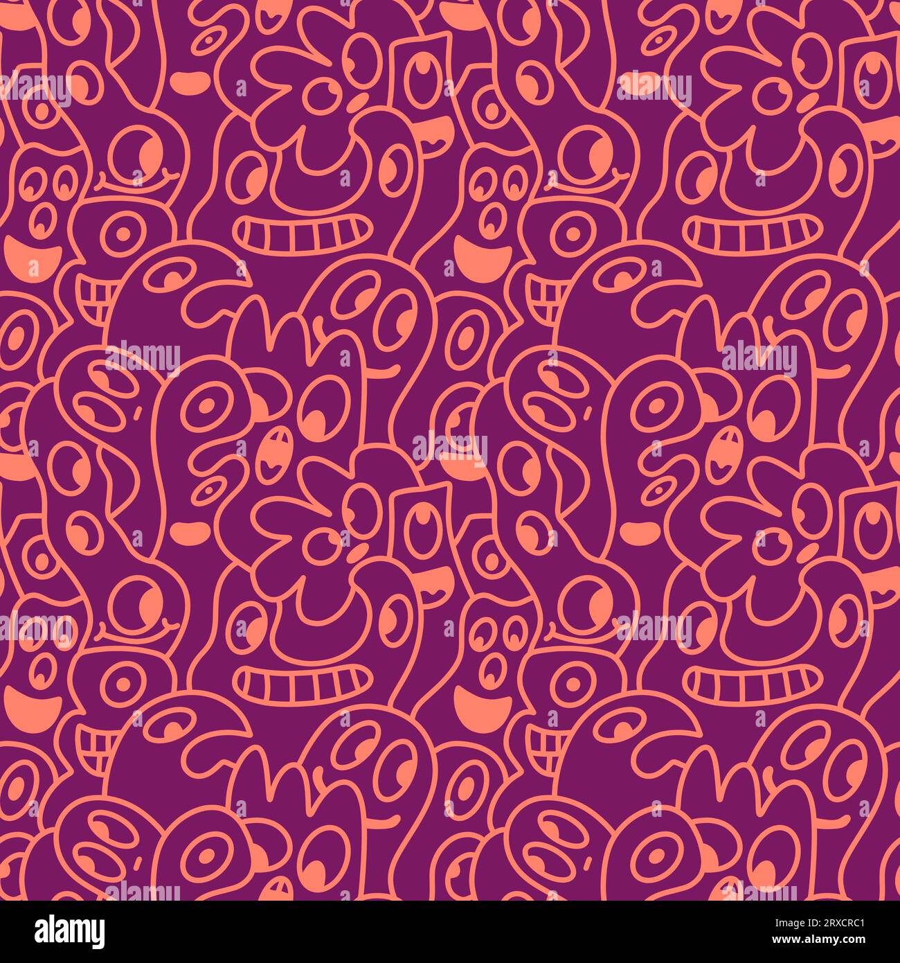 Cartoon retro monsters seamless Halloween pattern for wrapping paper ...