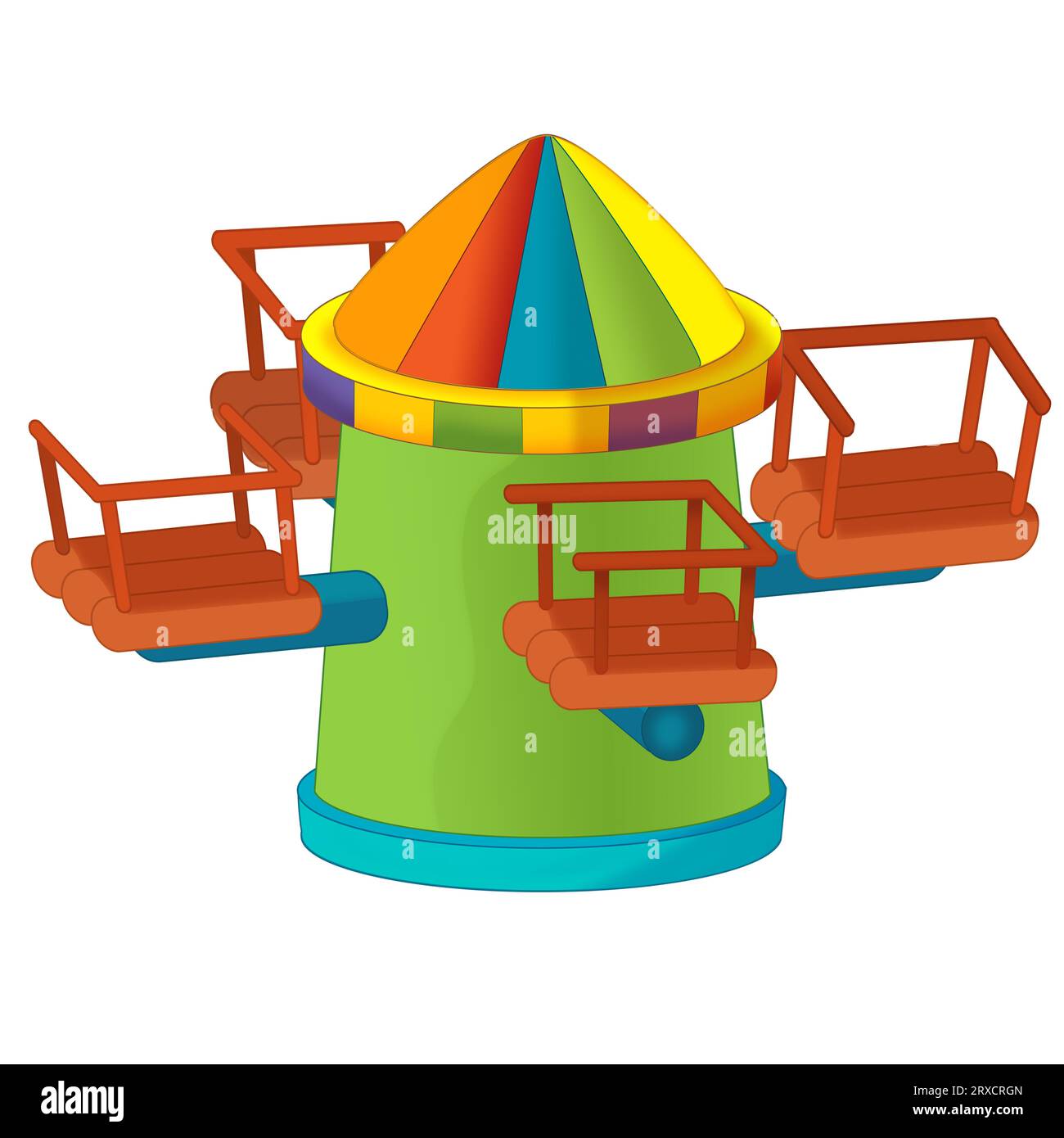 cartoon scene with colorful funfair element carousel isolated ...
