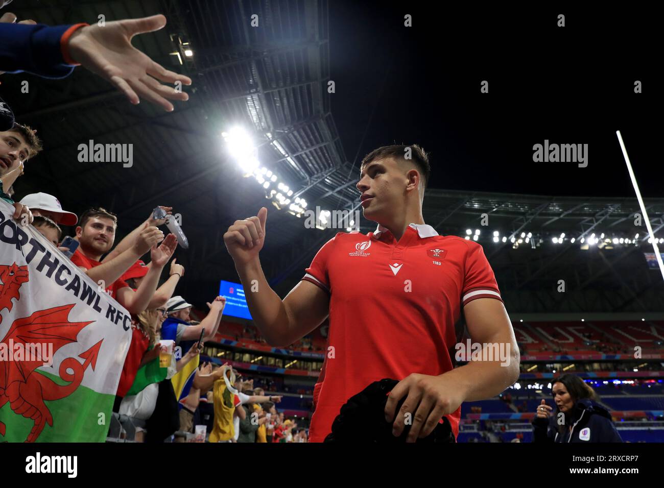 Wales' Dafydd Jenkins poses interacts with fans following the Rugby ...