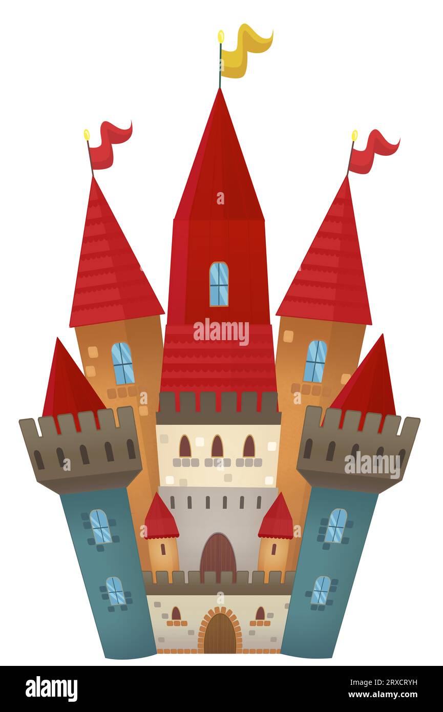 cartoon beautiful and colorful medieval castle isolated illustration ...