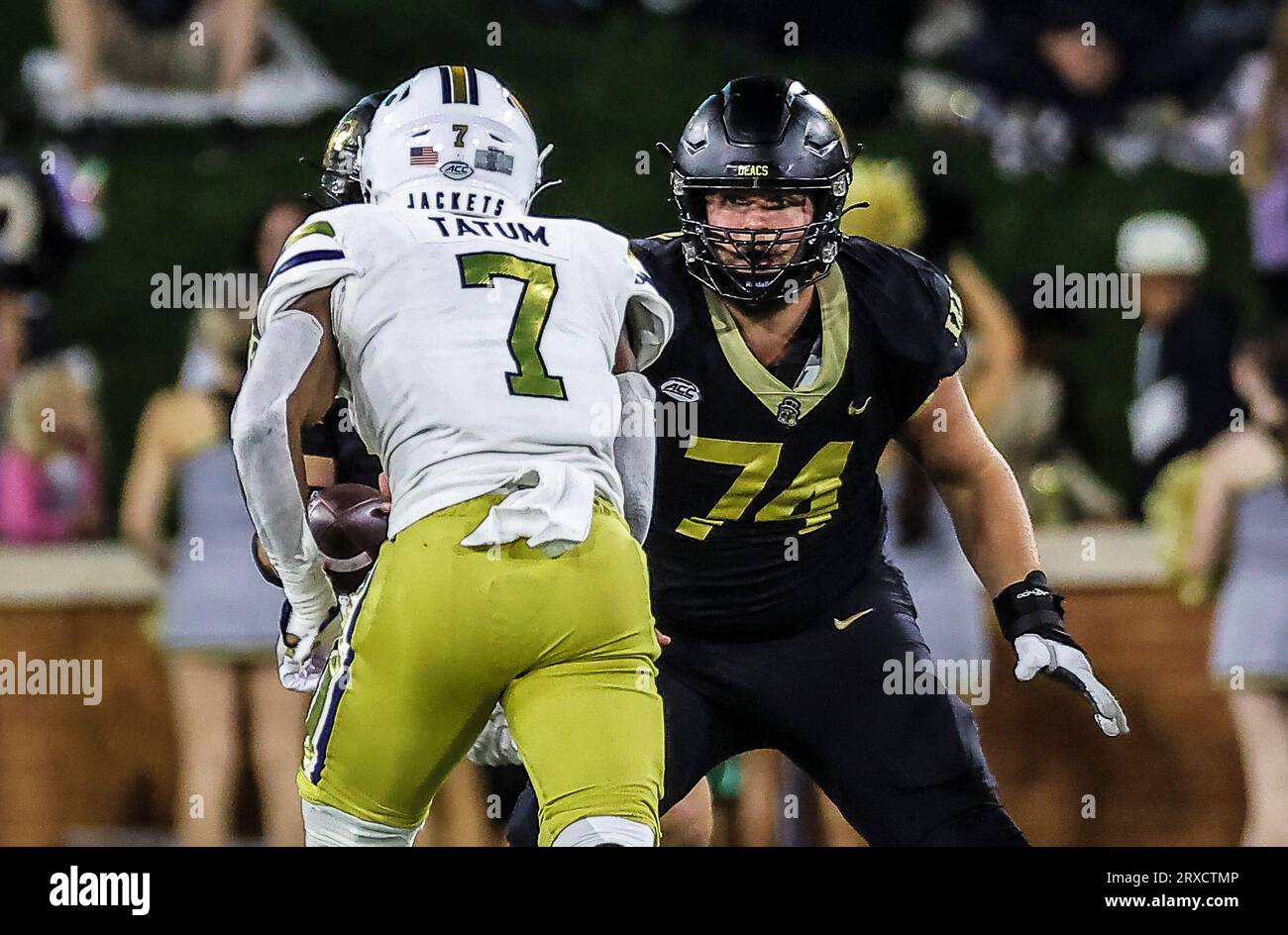 September 23, 2023: Wake Forest sophomore Luke Petitbon (74) blocks ...