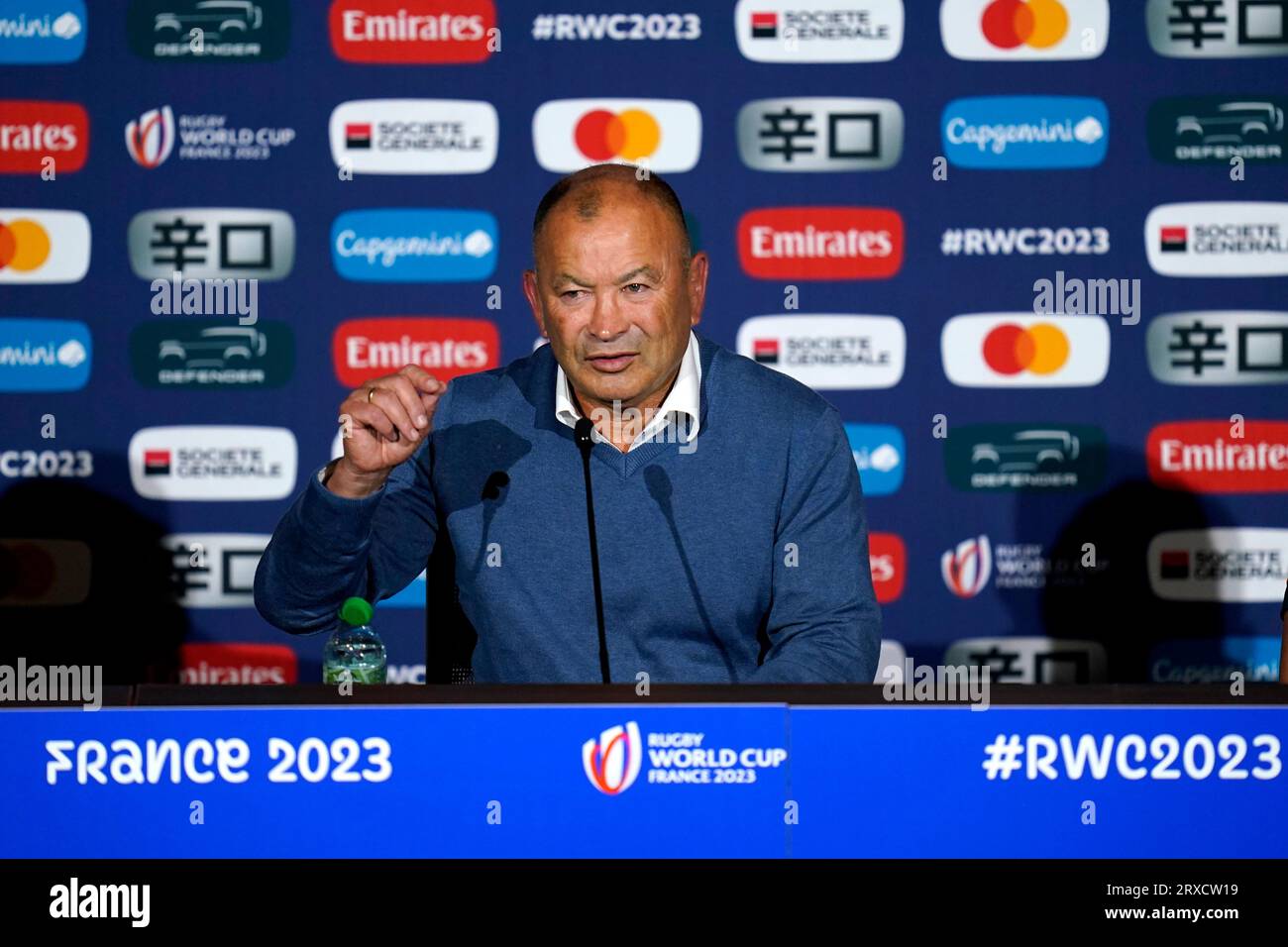 Australia head coach Eddie Jones speaks during a post-match press ...