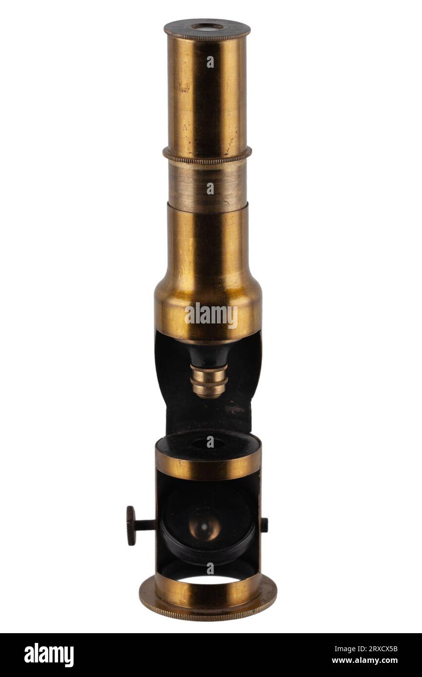 Vintage brass microscope. Small hand microscope from the 20th century ...