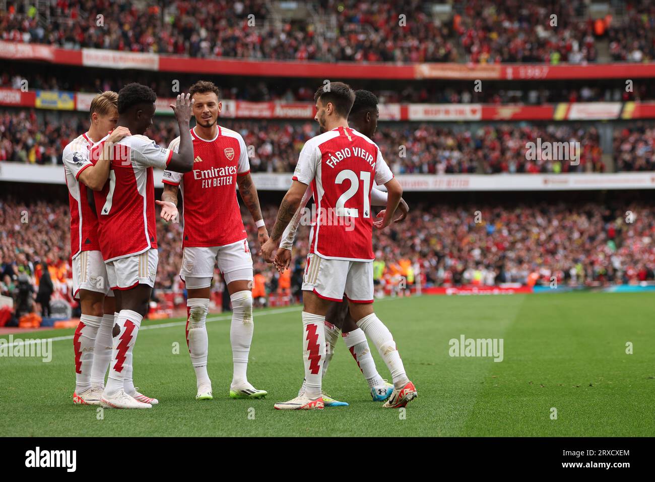 London, UK. 24th Sep, 2023. Bukayo Saka of Arsenal celebrates scoring ...