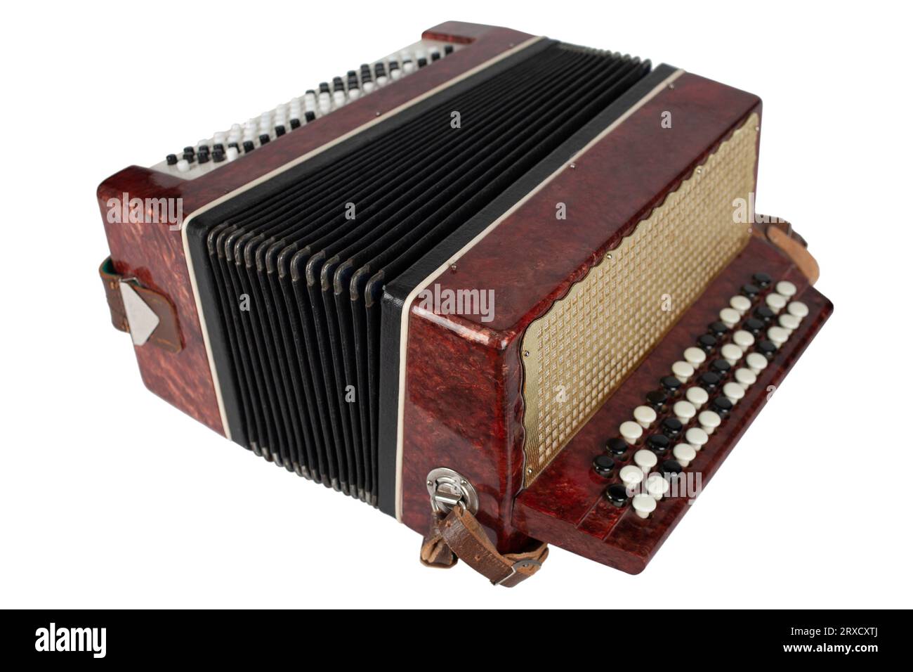 Small retro bayan (accordion). Folk musical instrument. Isolated on ...