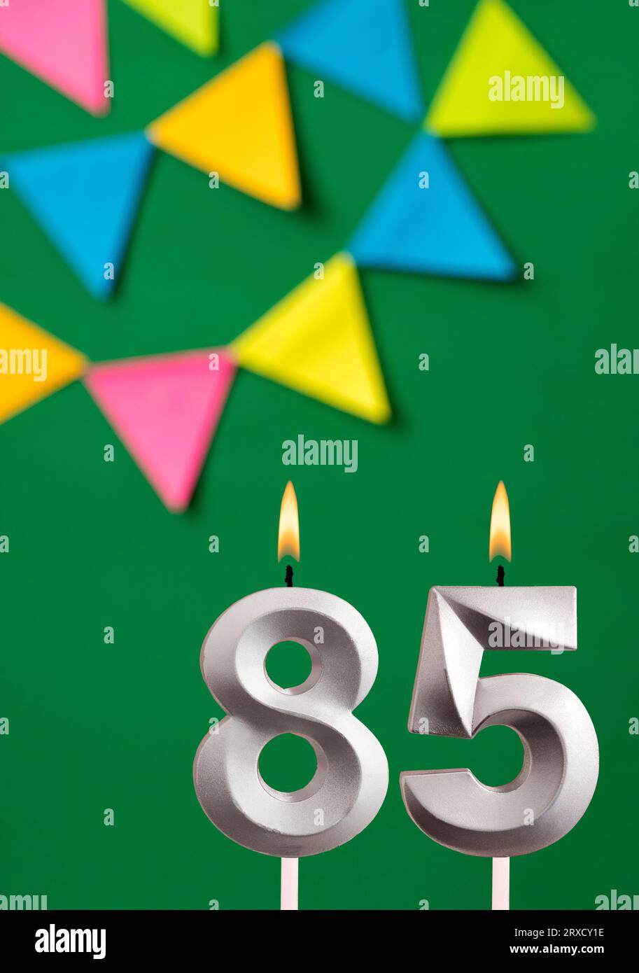 Candle number 85 birthday - Green anniversary card with pennants Stock ...