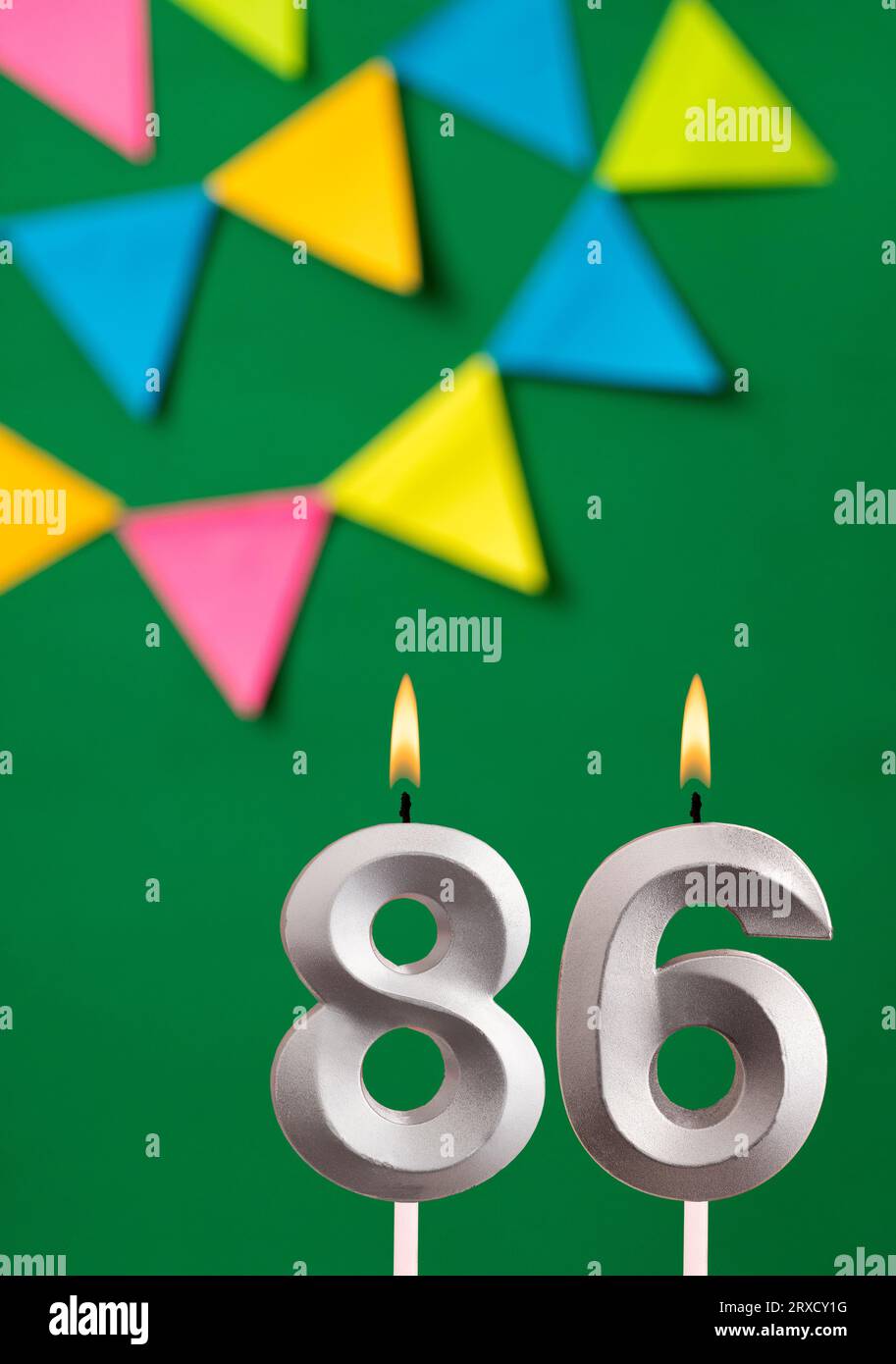 Vertical birthday card with number 86 candle - Green background with ...
