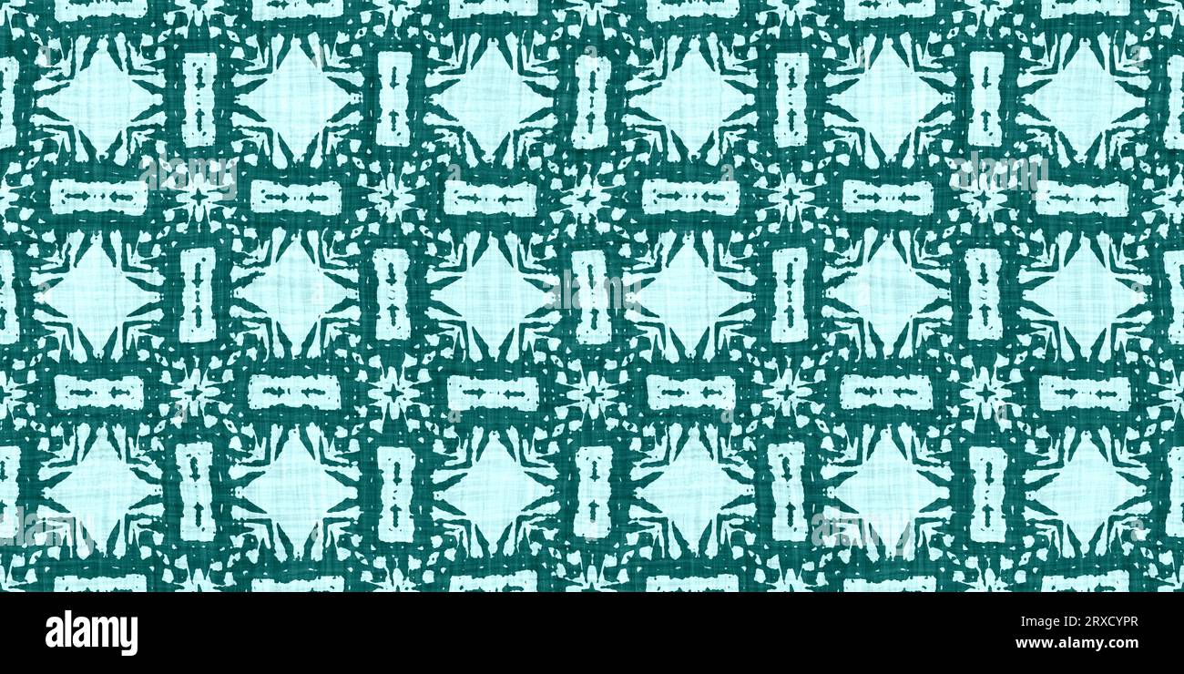 Teal green white vibrant watercolor batik azulejos tile border banner ...
