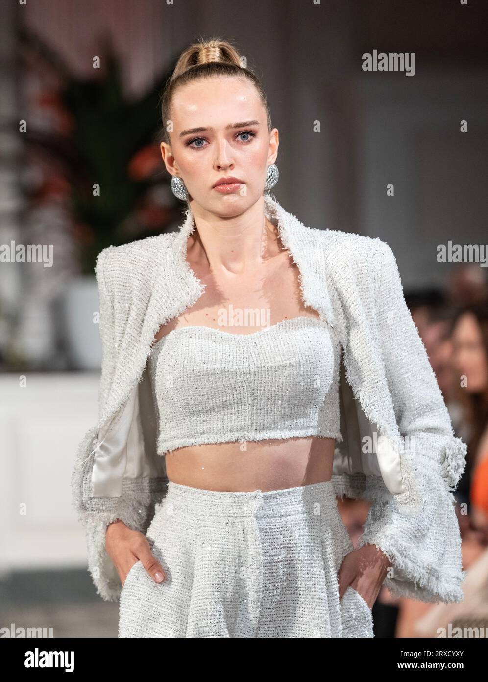 Model walks for Dennis Basso runway show at New York Spring Summer 2024 ...