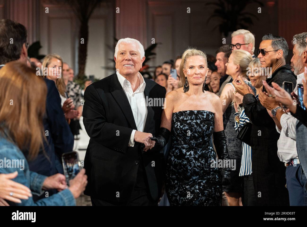 Designer Dennis Basso and Cornelia Guest walk for Dennis Basso runway ...