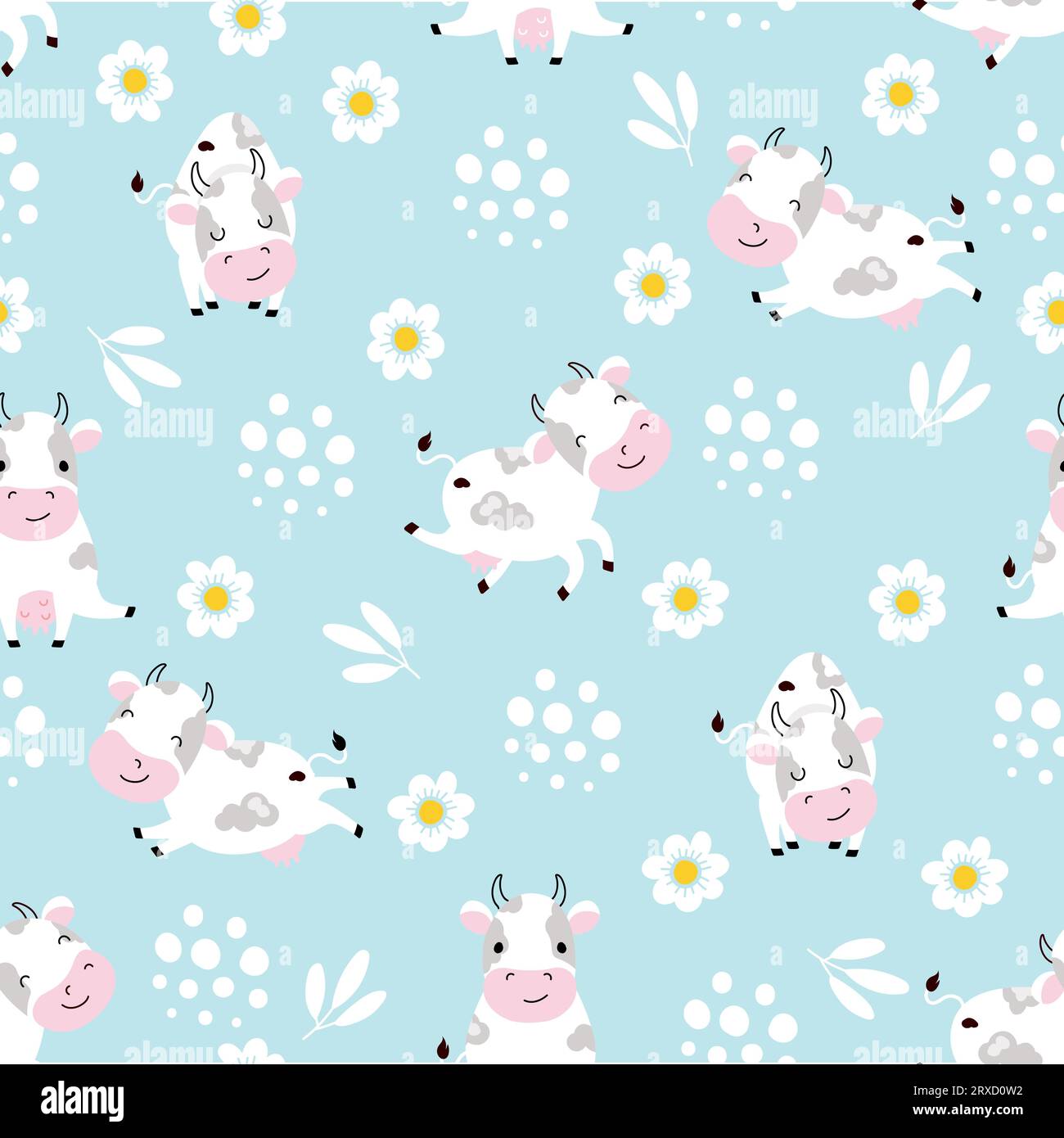 Cow seamless pattern. Cartoon cows fabric print, baby cloth animal ...