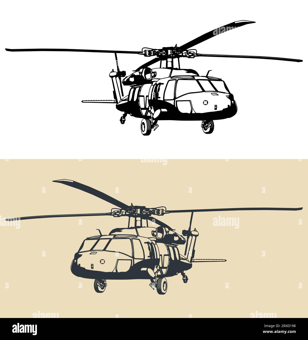 Stylized vector illustration of a four-bladed, twin-engine, medium-lift ...