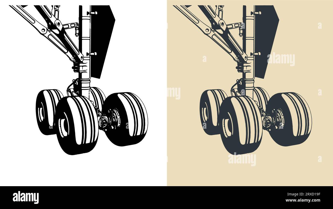 Stylized vector illustrations of aircraft main landing gear close-up Stock Vector Image & Art ...