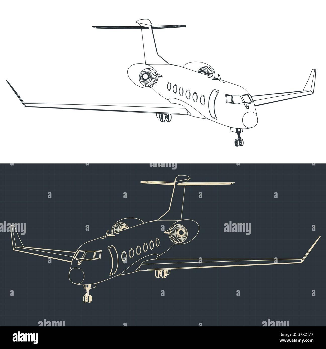 Stylized vector illustrations of isometric blueprints of private business jet Stock Vector Image ...