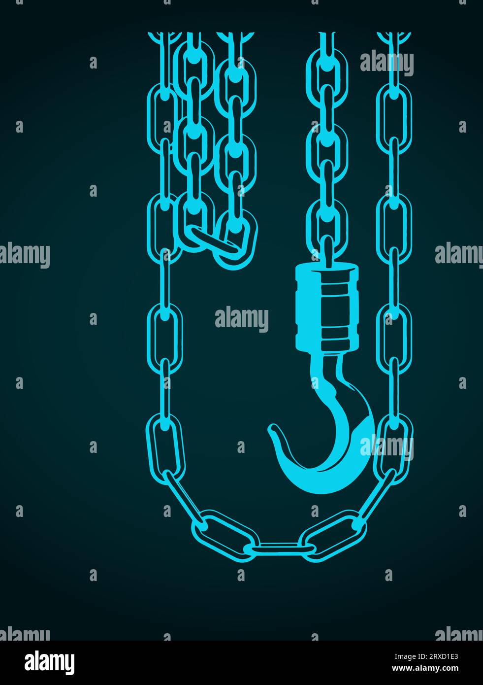 Stylized vector illustration of chains and crane hook close up Stock ...