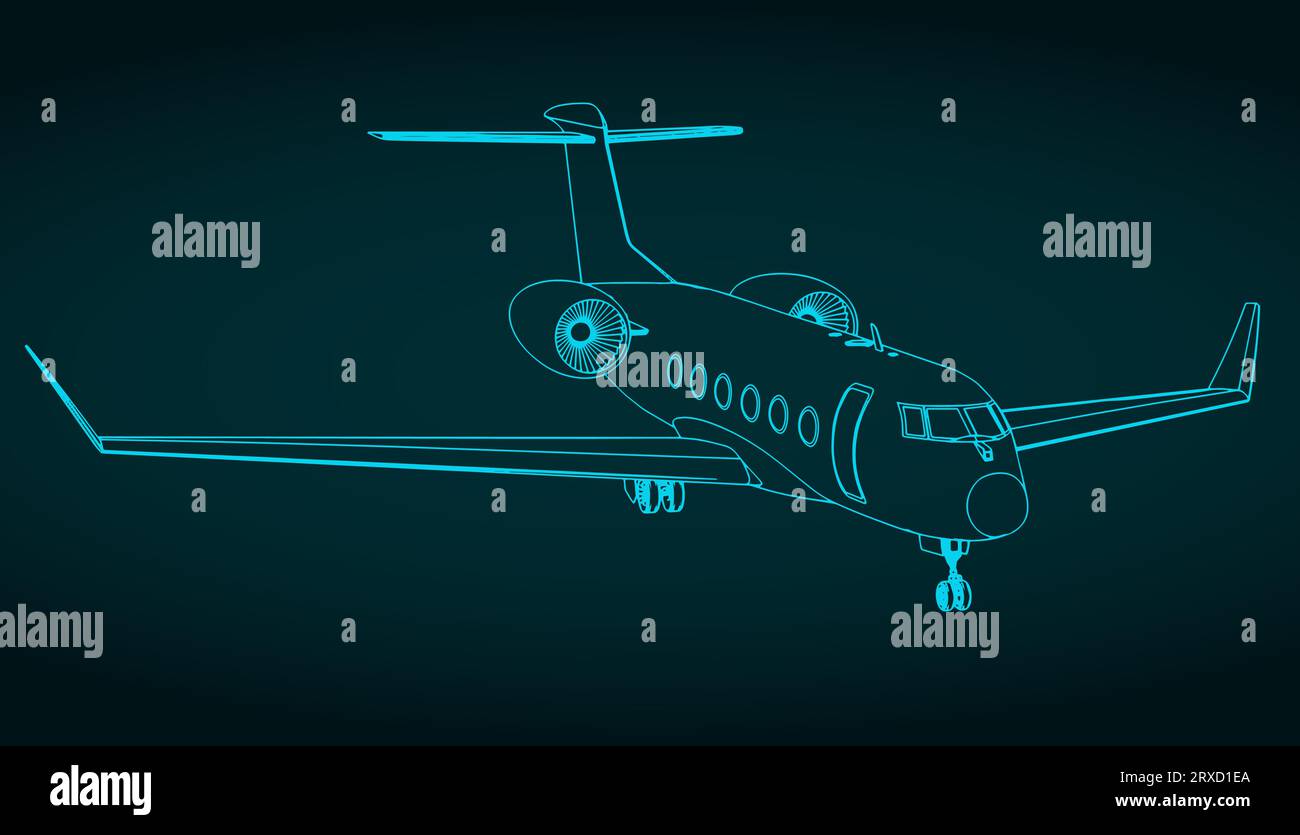 Stylized vector illustrations of isometric blueprint of private business jet Stock Vector Image ...