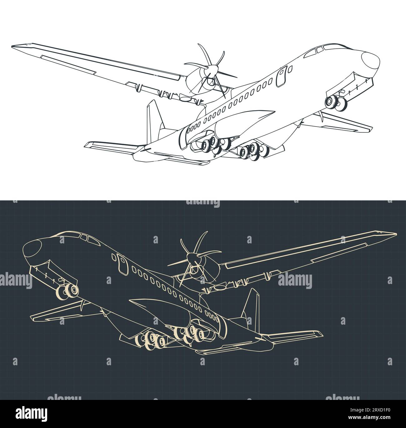 Stylized vector illustrations of blueprints of turboprop transport aircraft Stock Vector Image ...
