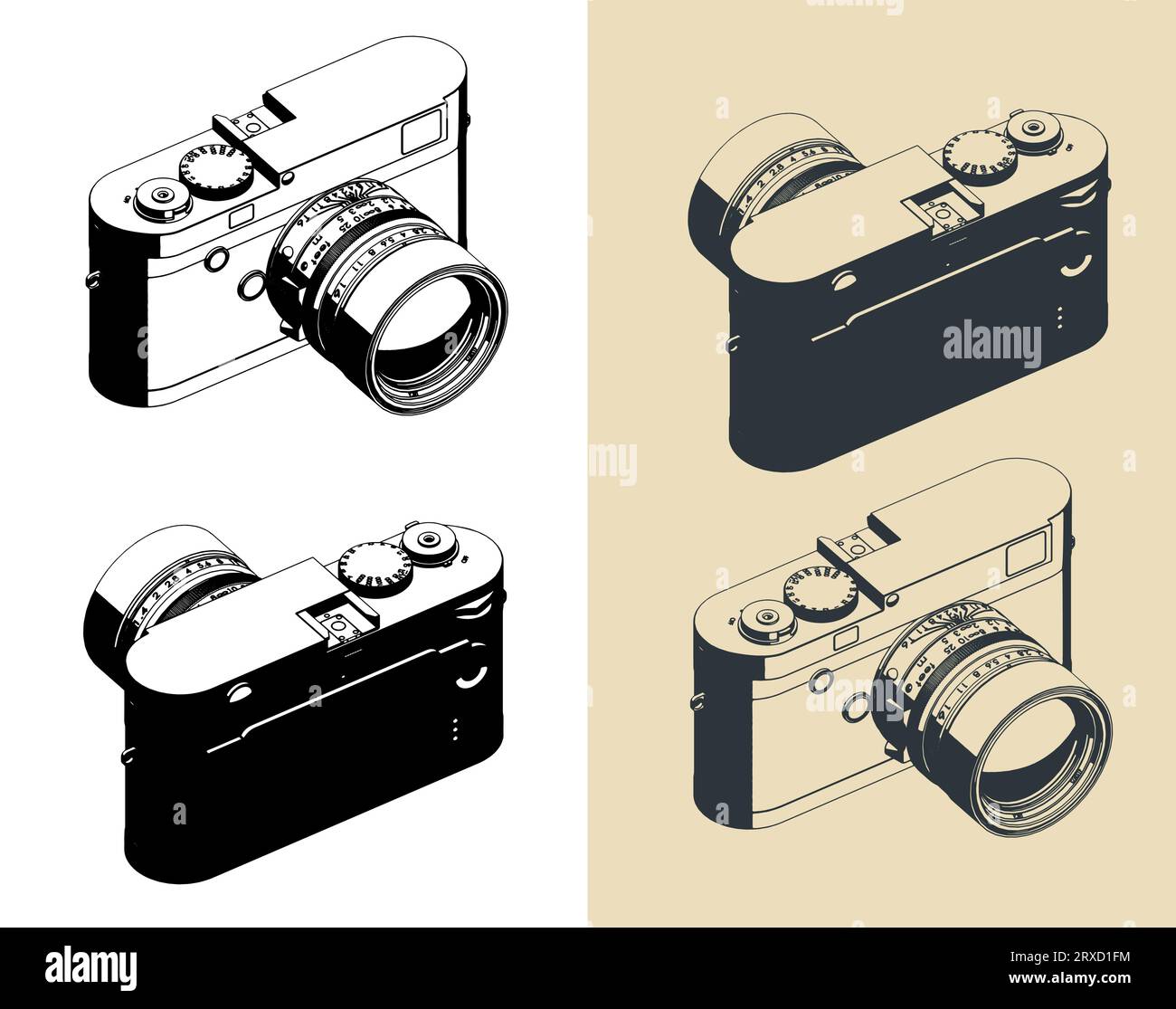Stylized vector isometric illustrations of mirrorless rangefinder ...