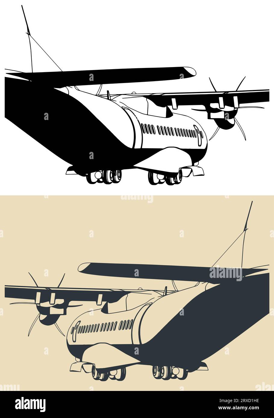 Stylized vector illustrations of turboprop transport aircraft close-up Stock Vector Image & Art ...