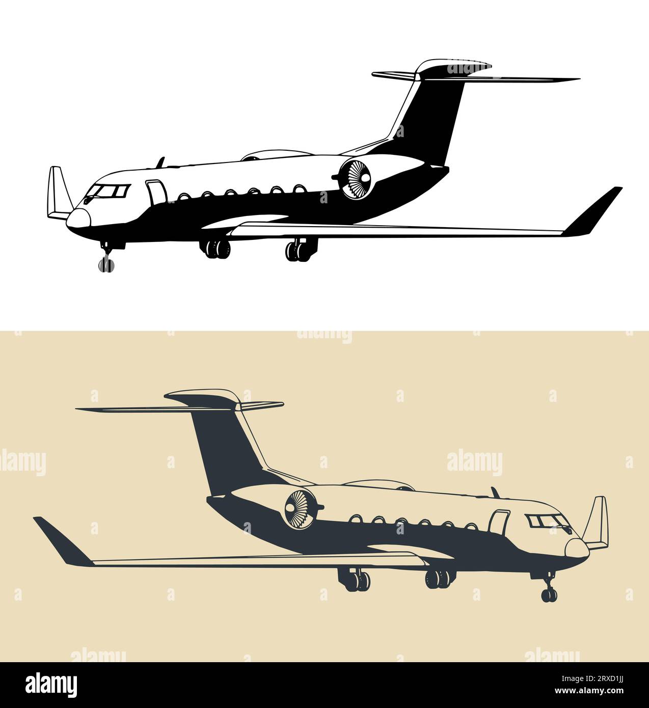 Stylized vector illustrations of private business jet Stock Vector ...