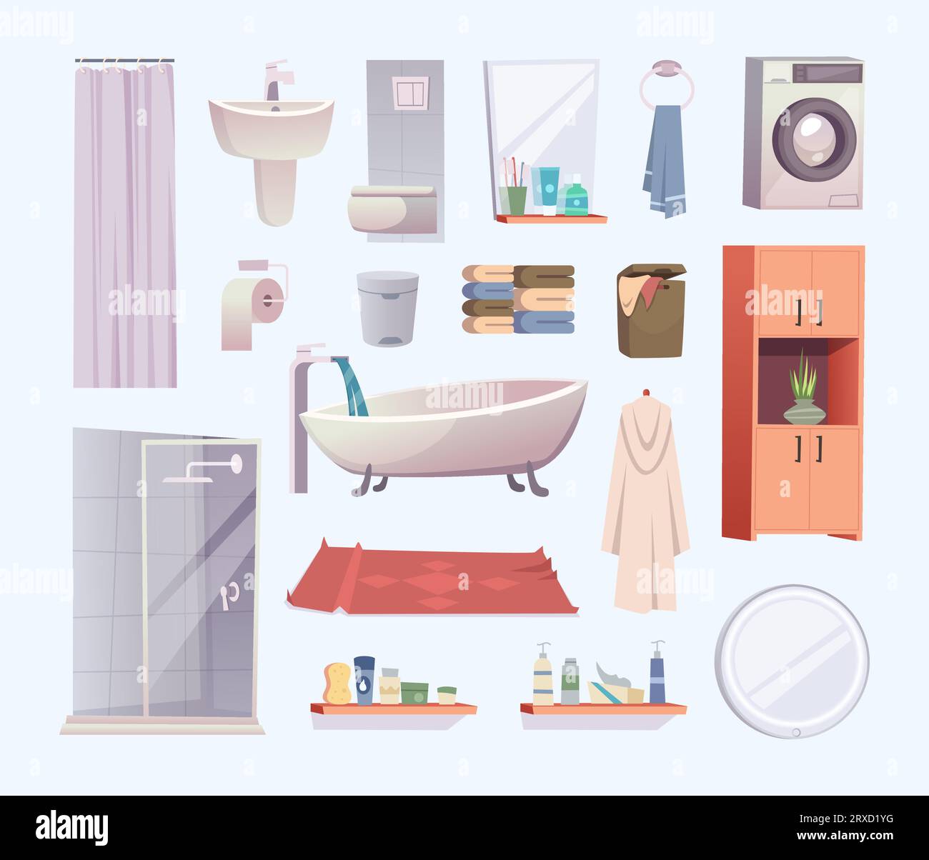 Shower items. Tools collection for bathroom interior exact vector ...