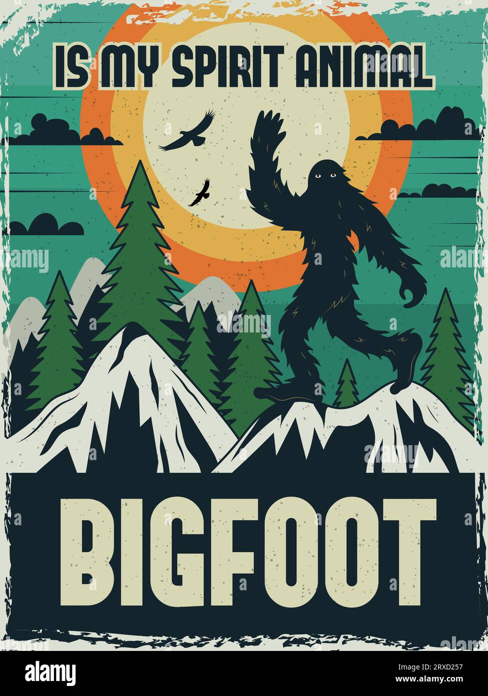Bigfoot. Print design template with picture of bigfoot recent vector ...