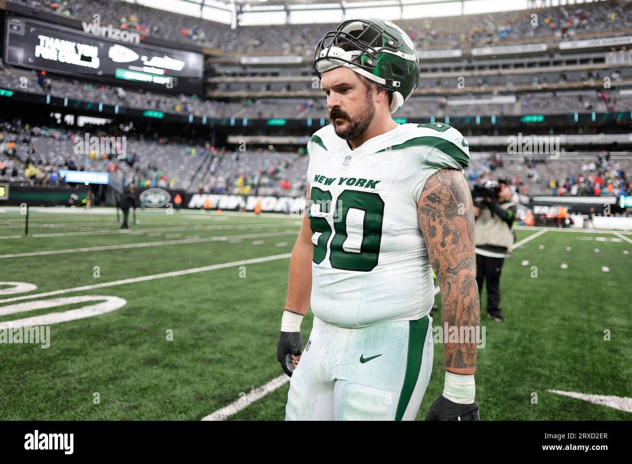 New York Jets center Connor McGovern (60) walks off the field after ...