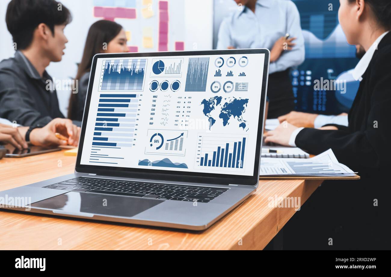 Digital financial BI dashboard data on laptop screen displaying data ...