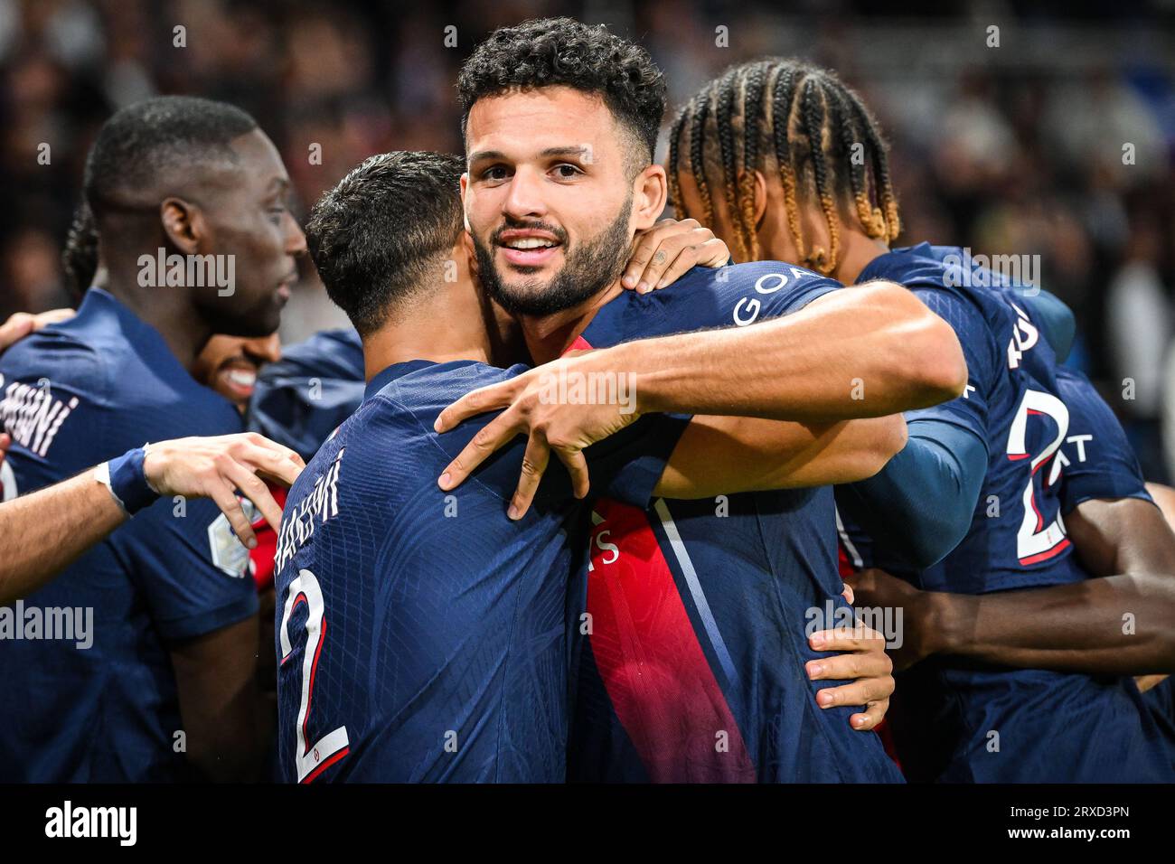 Goncalo RAMOS of PSG celebrate his goal with teammates during the ...
