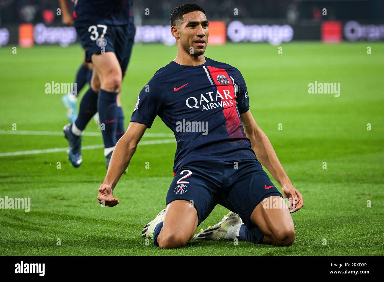 Achraf HAKIMI of PSG celebrates his goal during the French championship ...