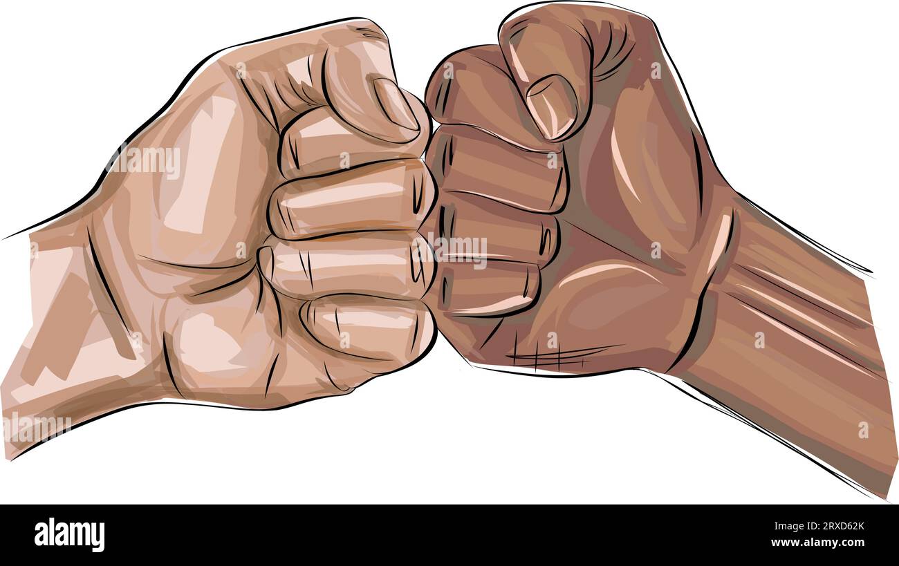 Fist bumping banner hand drawn with single line. Team work, partnership ...