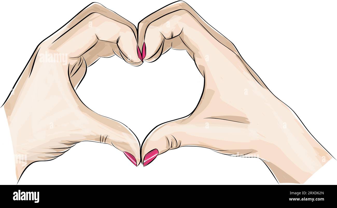 Sketch Of Hands Showing Heart Shape Gesture Hand Drawn Vector Line Art Sketch Of Hands Showing