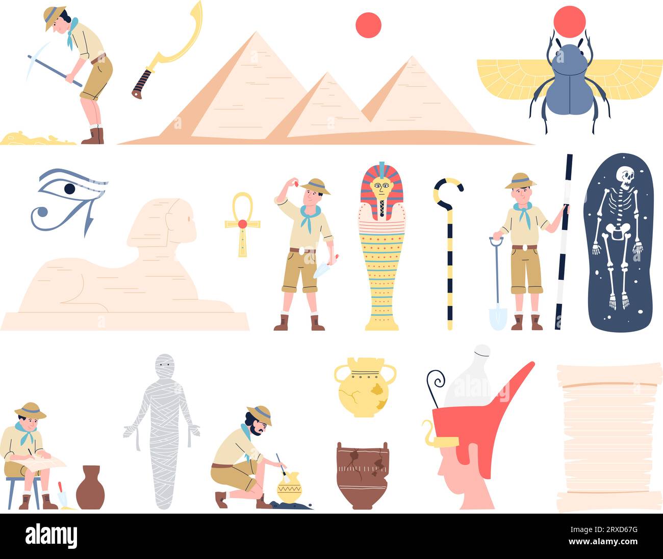 Archeology characters and historical discovery. Archaeologist treasure ...