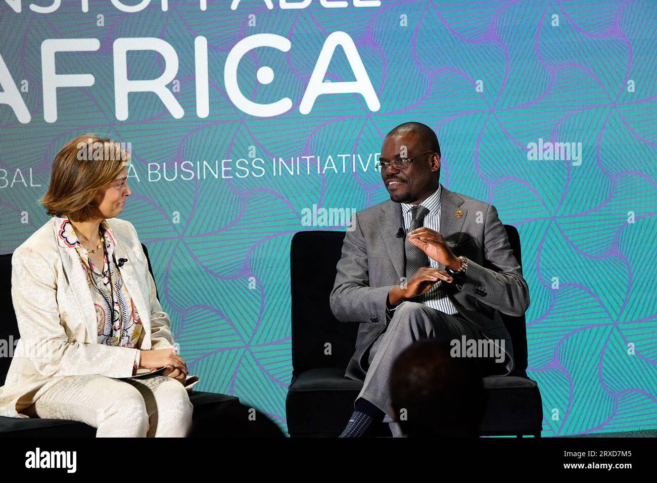 New York, New York, USA. , . Zain Verjee, H.E. Dr Jean Kaseya during ...