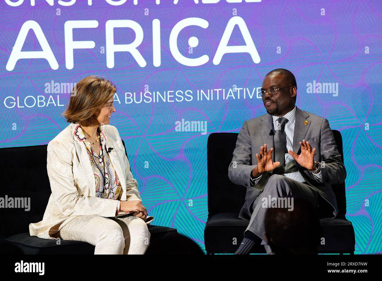 New York, New York, USA. , . Zain Verjee, H.E. Dr Jean Kaseya during ...