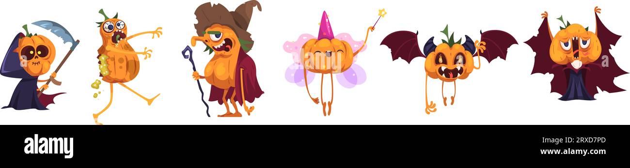 Pumpkin monsters mascot. Pumpkins zombie funny characters, orange ...