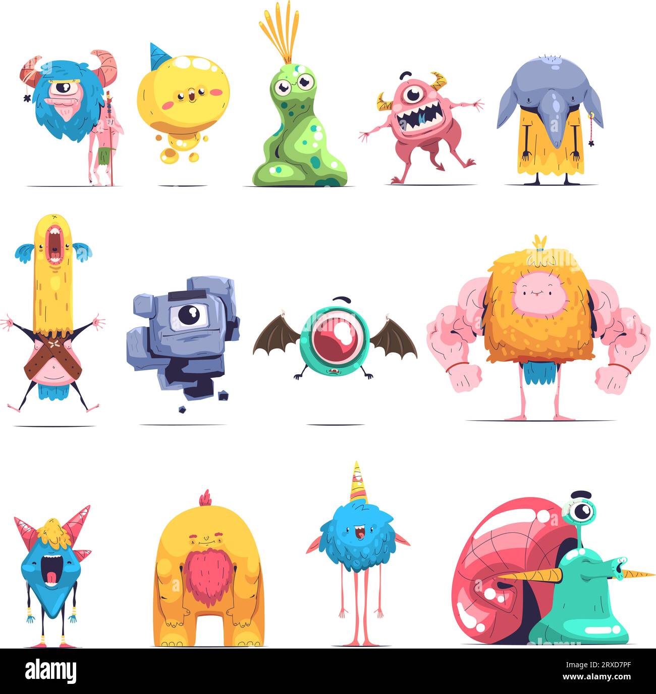 Fluffy monsters. Funny trendy monster creatures mascot, cartoon little ...