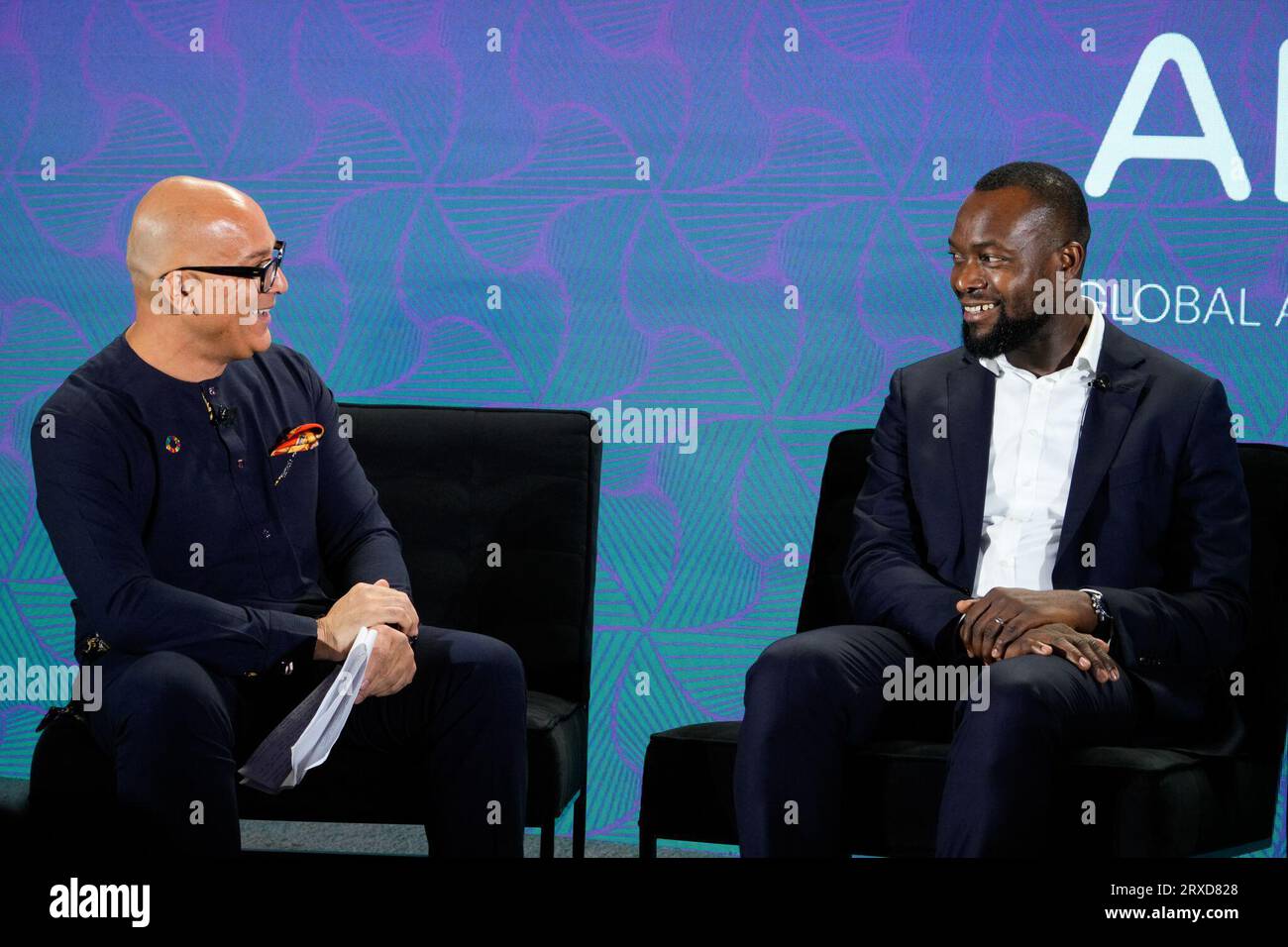 New York, New York, USA. , . Mark Eddo, H.E. Bosun Tijani during the ...