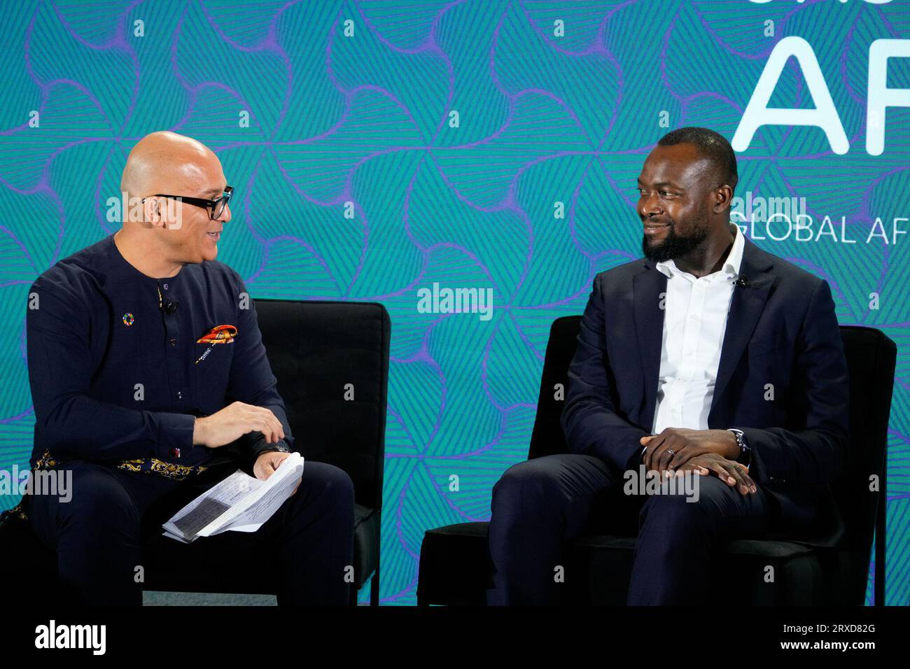 New York, New York, USA. , . Mark Eddo, H.E. Bosun Tijani during the ...