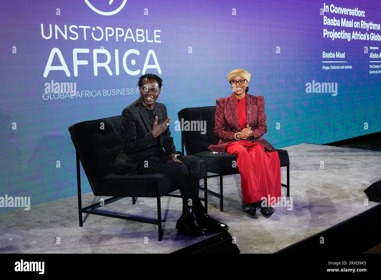 New York, New York, USA. , . Baaba Maal, Aisha Augie during the 2023 UNSTOPPABLE AFRICA ...