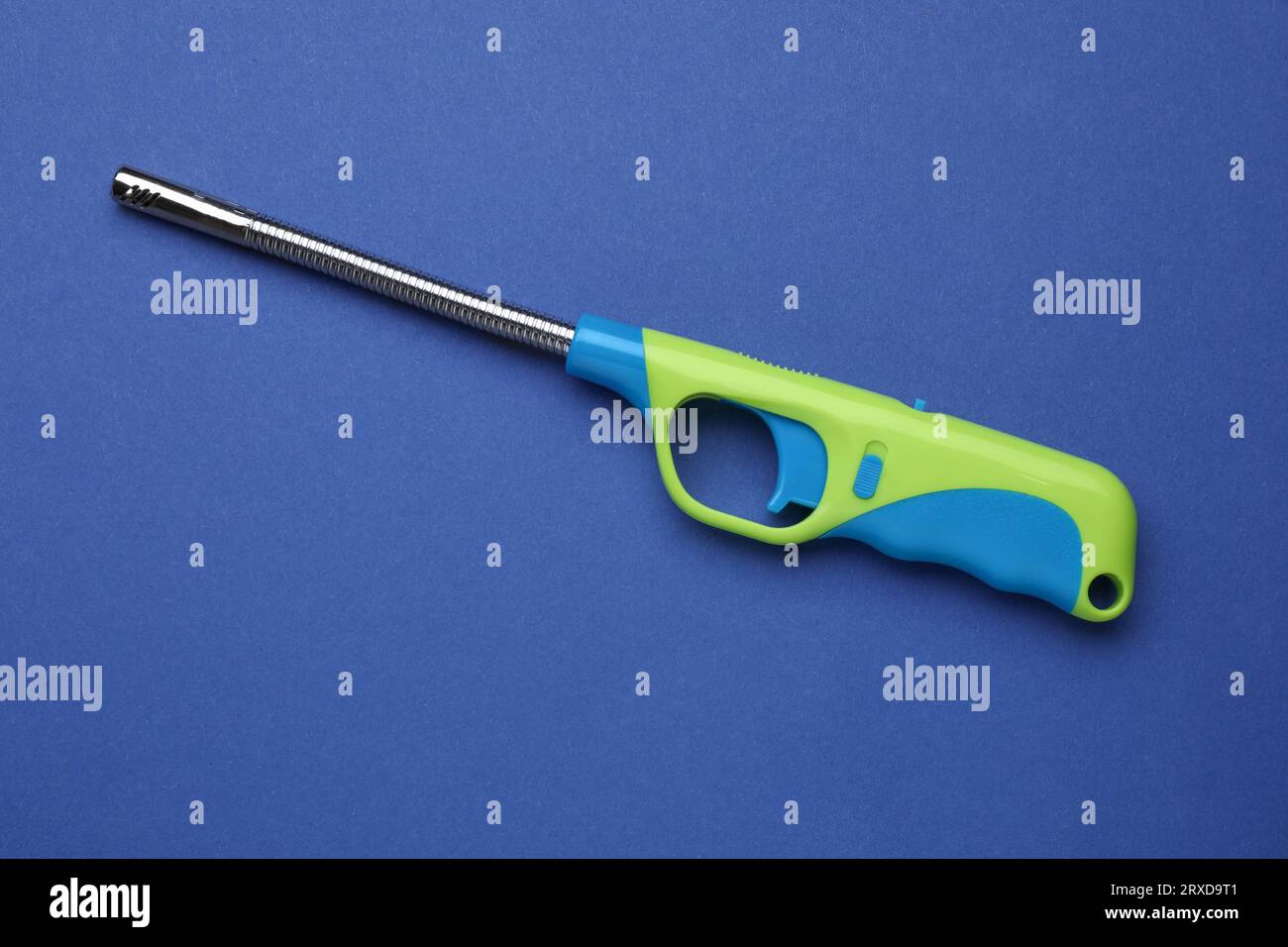 One gas lighter on blue background, top view Stock Photo - Alamy