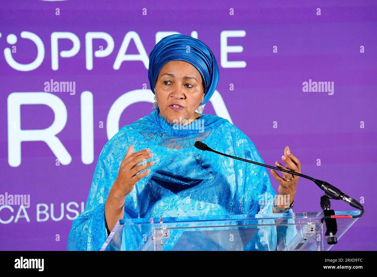New York, New York, USA. , . DSG Amina Mohammed during the 2023 UNSTOPPABLE AFRICA Conference ...