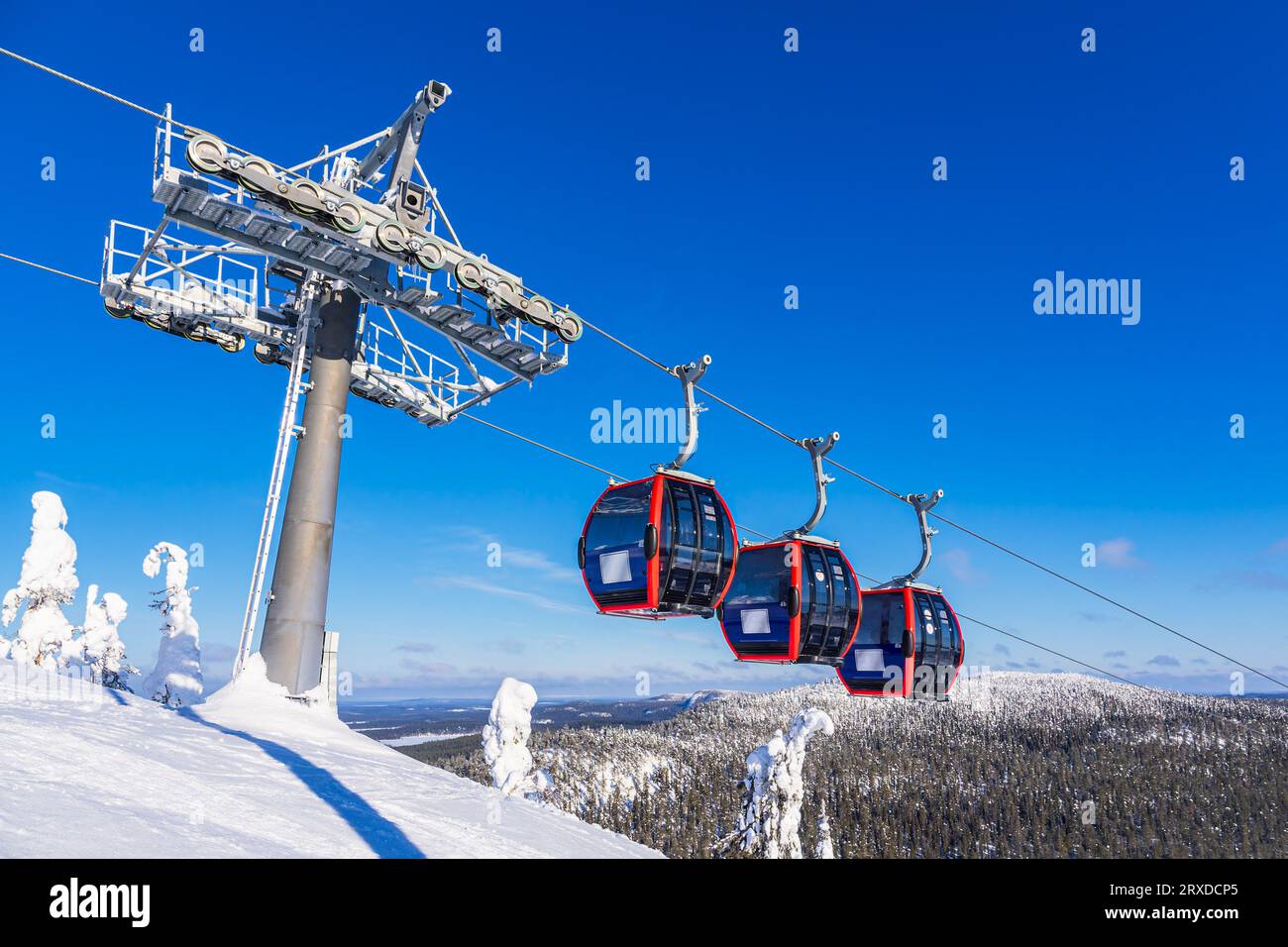 Landscape With Snow And Cable Car In Winter In Ruka, Finland Stock ...