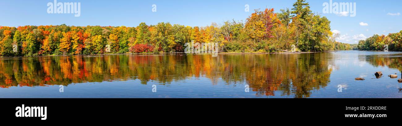 Reflection of a colorful forest in the Wisconsin River, panorama Stock ...