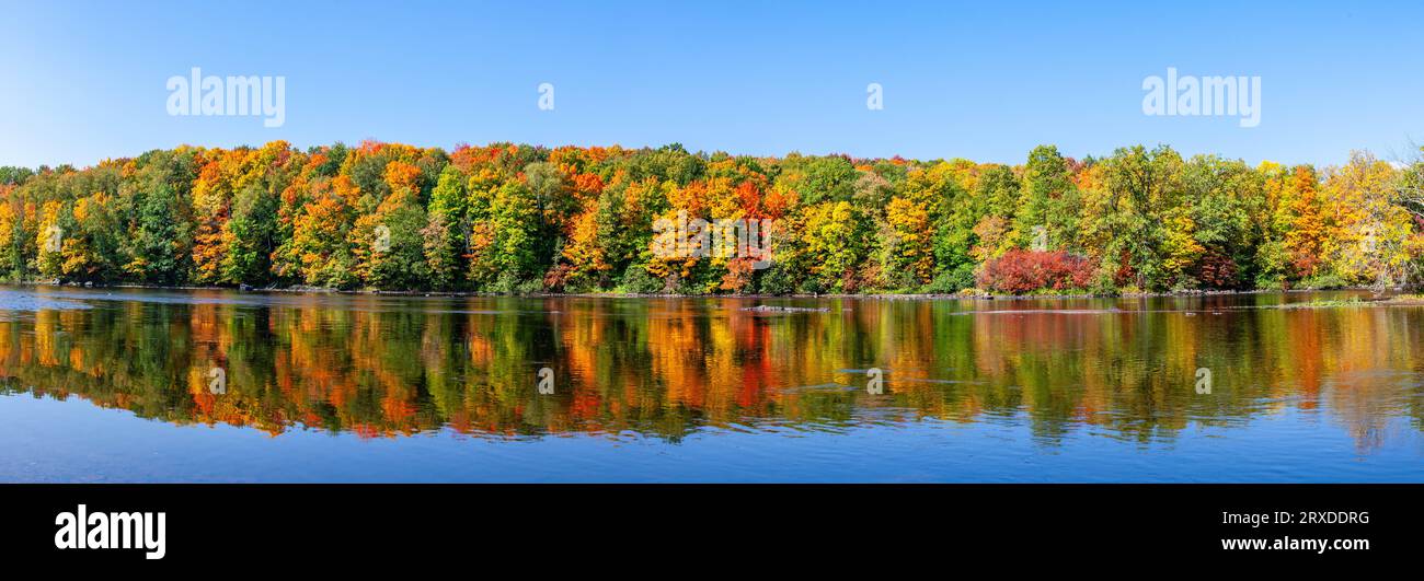 Reflection of a colorful forest in the Wisconsin River, panorama Stock ...