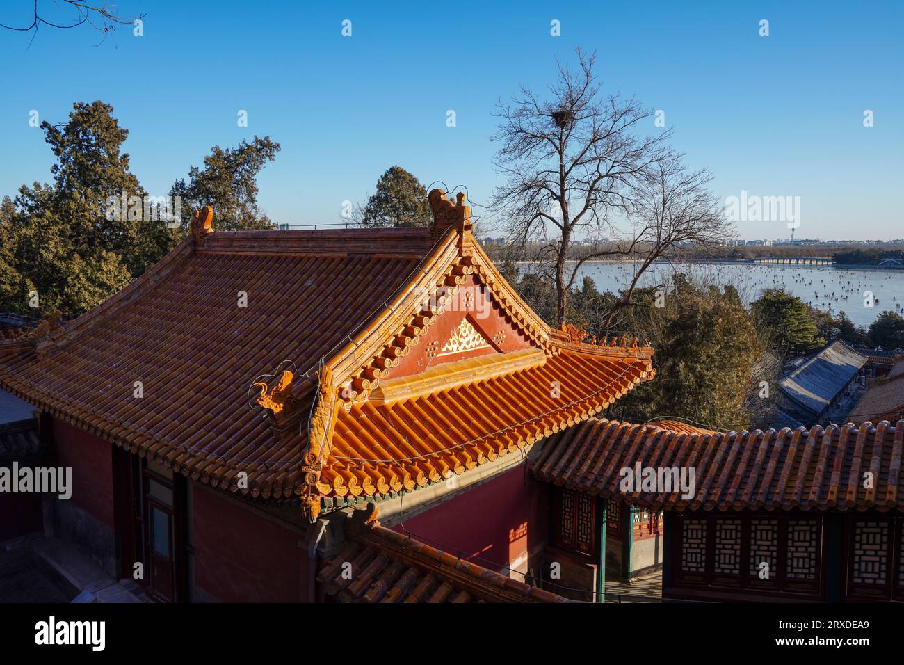 Yellow Chinese glazed roof tile buildings in Summer Palace, Beijing ...