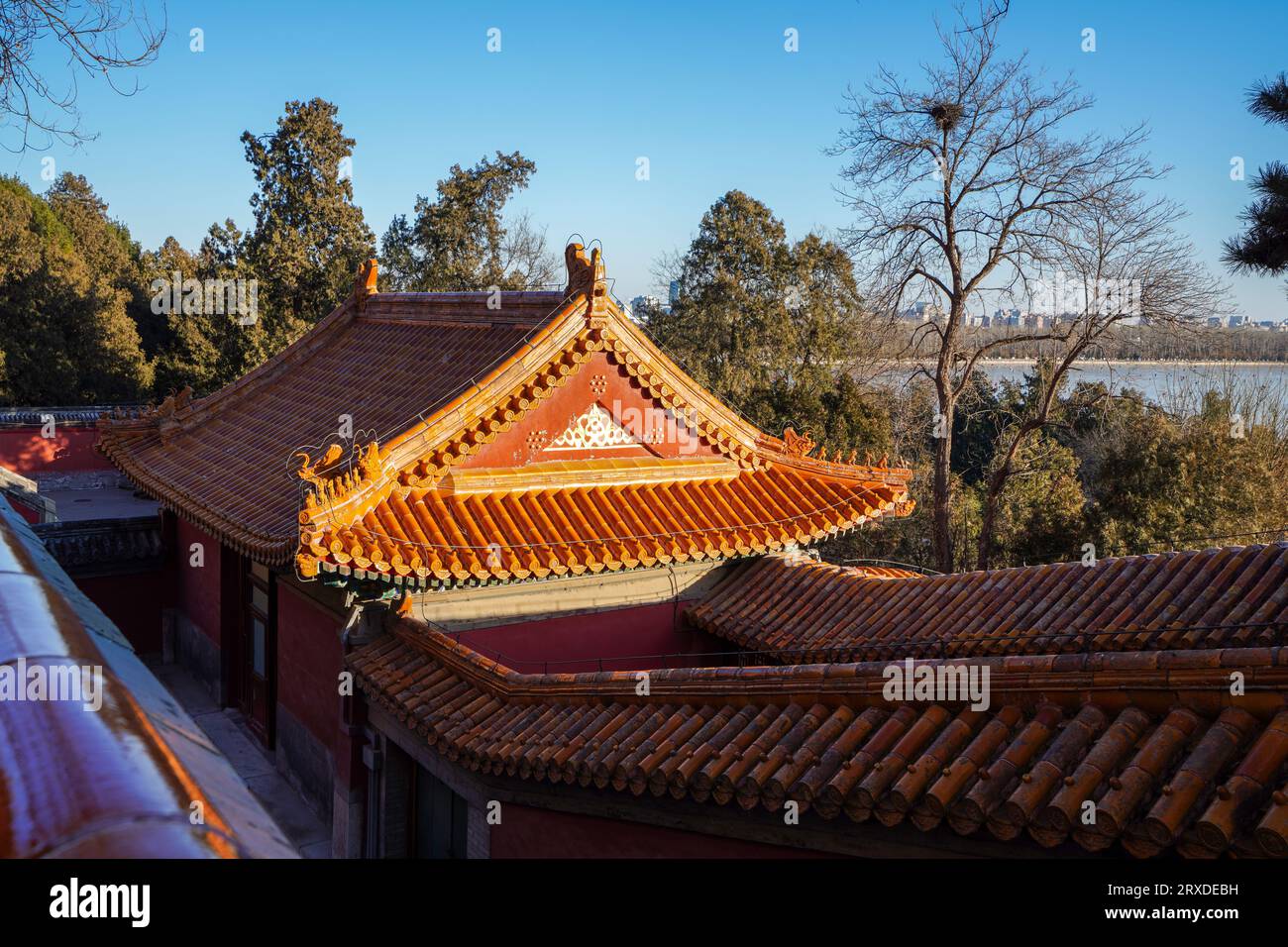 Yellow Chinese glazed roof tile buildings in Summer Palace, Beijing ...
