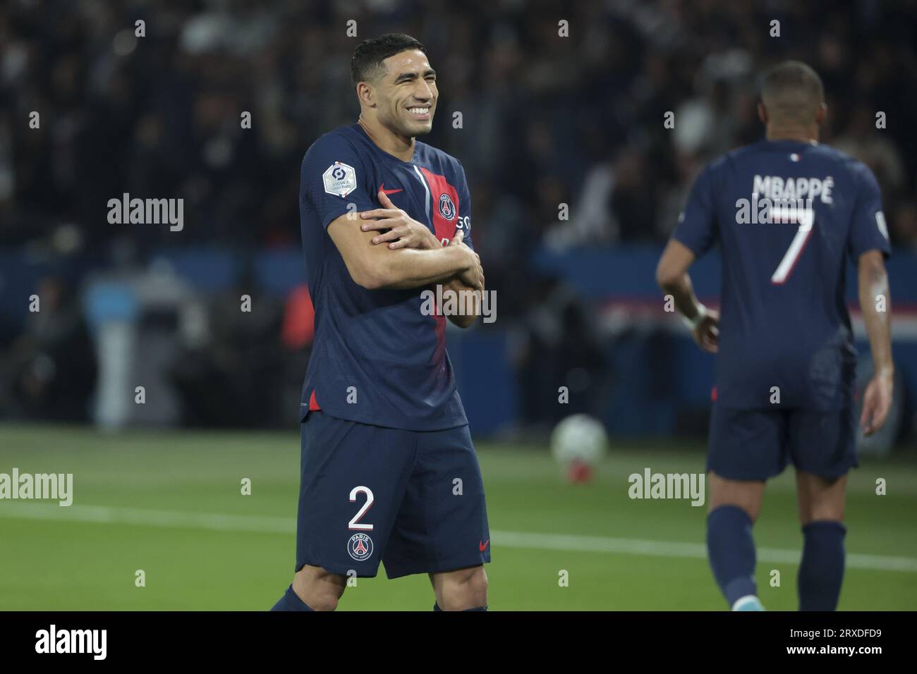 Achraf Hakimi of PSG celebrates his goal during the French championship ...