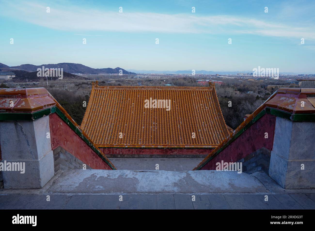 Yellow Chinese glazed roof tile on Tibetan architecture in Summer ...